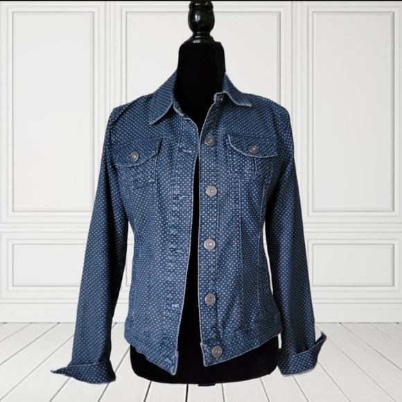 Baccini | Jackets & Coats | Baccininavy Blue White Polka Dot Denim Jean ...
